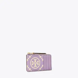 Tory Burch Tory Burch T Monogram Contrast Embossed Zip Card Case Novel Lilac/new Cream