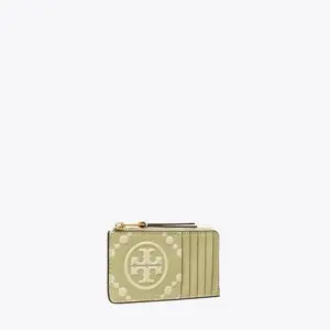 Tory Burch T Monogram Contrast Embossed Zip Card Case - Olive Sprig