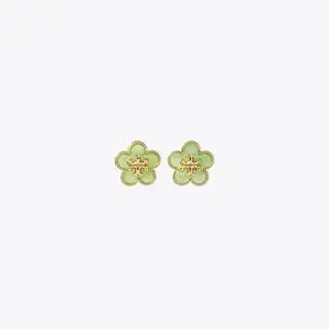 Tory Burch Forget Me Not Stud Earrings Tory Gold/green