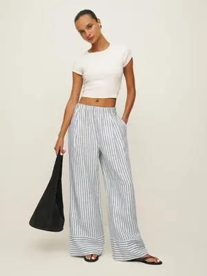 REFORMATION Petites Fernando Linen Wide Leg Pant - Grey