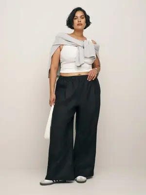 REFORMATION Fernando Linen Wide Leg Pant Es - Black