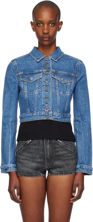Alexander Wang Alexander Wang Cropped Denim Trucker Jacket - Deep Blue
