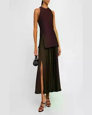 alc willow pleated dress A.L.C. Willow Sleeveless Pleated Maxi Dress In Chocolate - 75% Off