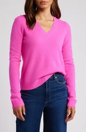 Caslon Caslon(r) Cashmere V-Neck Sweater Pink Raspberry