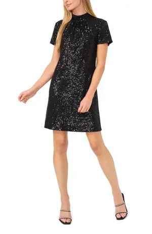 CECE DUPRAZ Sequin Mini Shift Dress - Rich Black