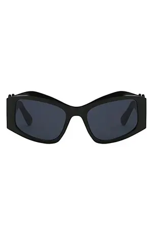 FIFTH & NINTH Jade Polarized Rectangular Sunglasses - Black / Black