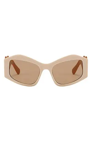 FIFTH & NINTH Jade Polarized Rectangular Sunglasses - Tan / Champagne