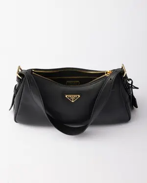 Prada Aimée Medium Leather Shoulder Bag - Black