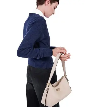 Prada Aimée Medium Leather Shoulder Bag - Neutral