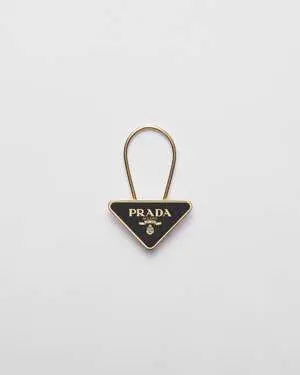 Prada Enameled Metal Keychain Gold/black