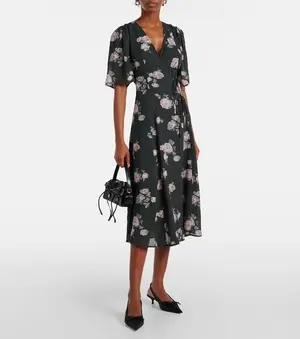 GANNI Floral Crepe Wrap Dress