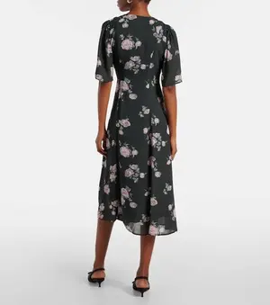 GANNI Floral Crepe Wrap Dress