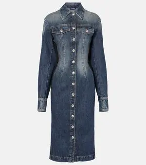 Sportmax Fiorito Denim Midi Shirt Dress - Purple