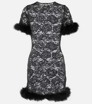 Oseree O-lover Feather-trimmed Minidress - Black