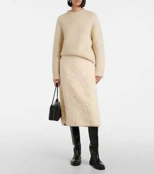 JIL SANDER Cotton Fleece Midi Skirt - White