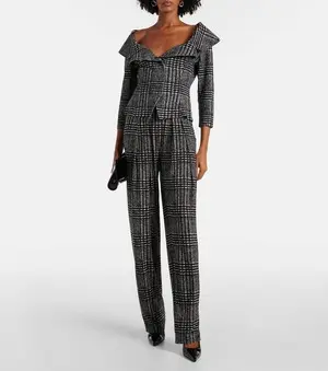 Norma Kamali Pleated Wide-leg Plaid Pants