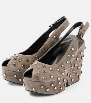 Clergerie Davina Embellished Suede Peep-toe Pumps