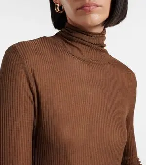 LEMAIRE Ribbed-knit Turtleneck Top - Brown