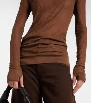 LEMAIRE Ribbed-knit Turtleneck Top - Brown