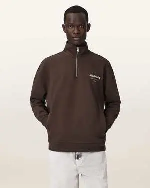 ALLSAINTS Underground Half Zip Sweatshirt - Brown