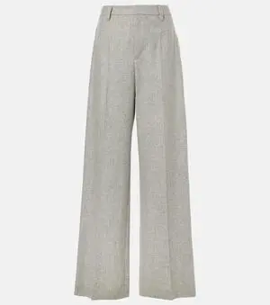 Brunello Cucinelli Wool And Cashmere Flannel Wide-leg Pants - Grey