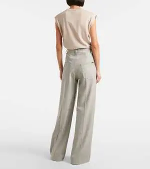Brunello Cucinelli Wool And Cashmere Flannel Wide-leg Pants - Grey