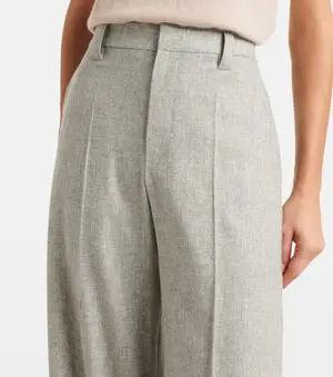 Brunello Cucinelli Wool And Cashmere Flannel Wide-leg Pants - Grey