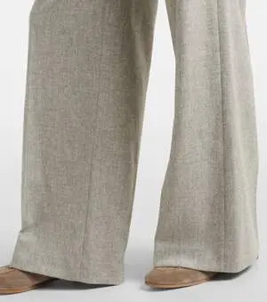 Brunello Cucinelli Wool And Cashmere Flannel Wide-leg Pants - Grey