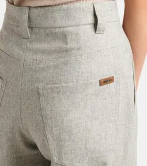 Brunello Cucinelli Wool And Cashmere Flannel Wide-leg Pants - Grey