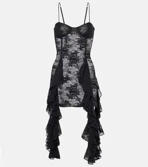 Oseree Ruffled Lace Minidress - Black