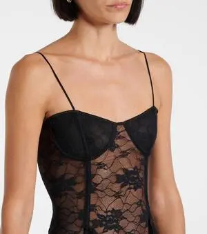 Oseree Ruffled Lace Minidress - Black