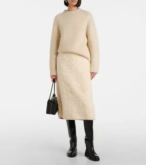 JIL SANDER Cotton Fleece Midi Skirt - White