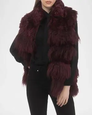 Gorski Horizontal Lamb Shearling Vest - Burgundy