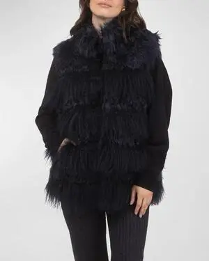 Gorski Horizontal Lamb Shearling Vest - Navy