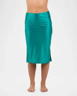 La Blanca Shirred Skirt With Side Slits - Teal