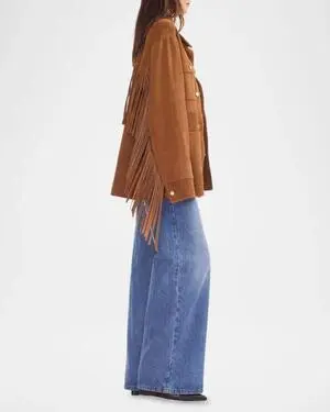 Cynthia Rowley Fringe-trim Faux Suede Jacket