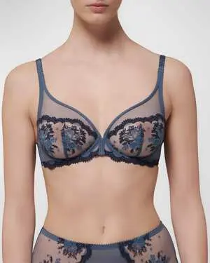 Simone Perele Intrigue Sheer Floral-embroidered Bra - Cinder Blue