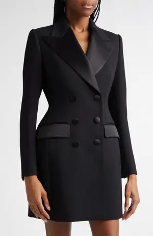 Dolce & Gabbana Hourglass Double Breasted Long Wool & Silk Blend Tuxedo Jacket