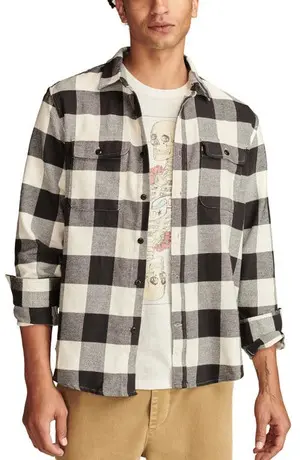 Lucky Brand Plaid Cloud Soft Flannel Button-up Shirt Black Multi