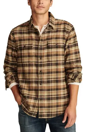 Lucky Brand Plaid Cloud Soft Flannel Button-up Shirt Brown Multi