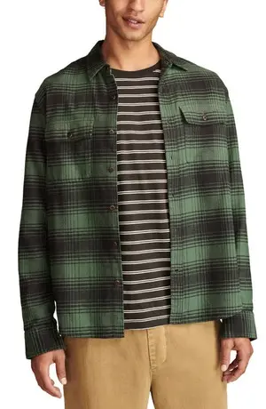 Lucky Brand Plaid Cloud Soft Flannel Button-up Shirt Olive Multi