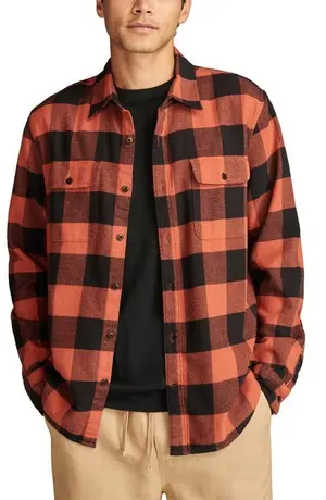 Lucky Brand Plaid Cloud Soft Flannel Button-up Shirt Orange Multi
