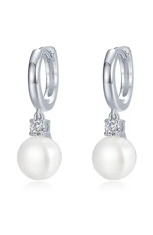 Lafonn Freshwater Pearl And Simulated Diamond Huggie Hoop Earrings - White
