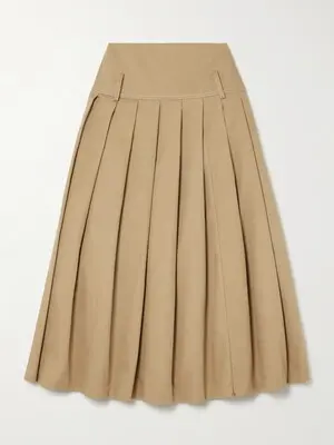 TOLU COKER Pleated Denim Midi Skirt