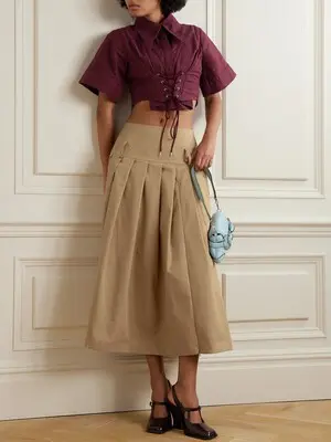 TOLU COKER Pleated Denim Midi Skirt