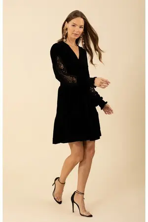 Hale Bob Alison Crochet Velvet Mini Dress - Black