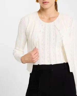 Adam Lippes Pointelle Jacquard Crop Cardigan - Ivory