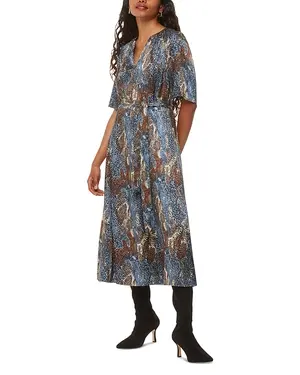 Whistles Petites Marlow Dashed Snake Print Midi Dress - Black/multi