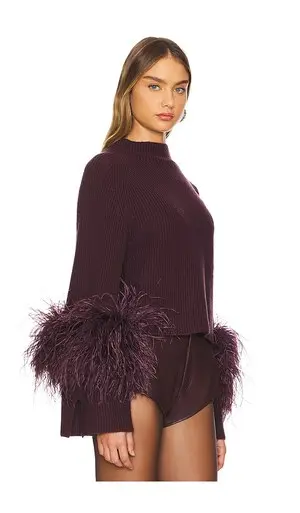 Lapointe Mock Neck Sweater With Feather Trim - Mulberry