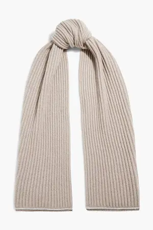 Brunello Cucinelli Beadembellished Ribbed Cashmere Scarf Beige